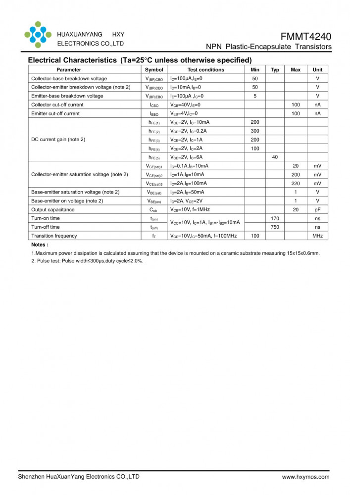 FMMT4240-HXY datasheet page 2