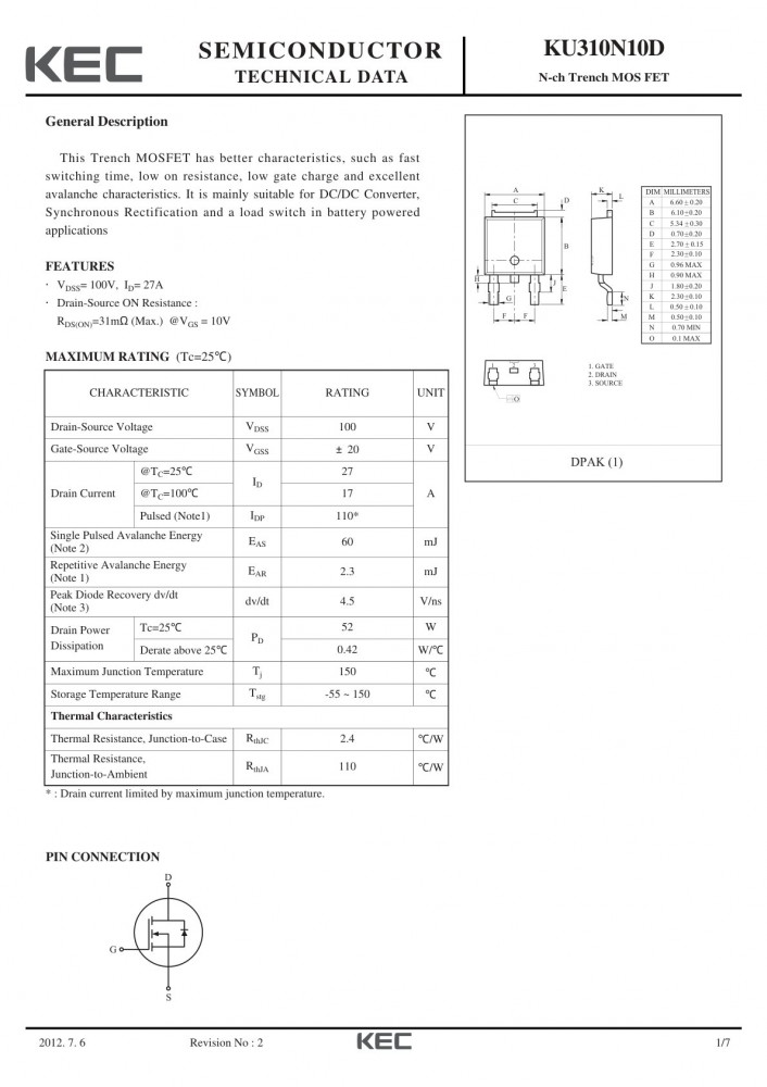 KU310N10D-RTF/H datasheet page 1