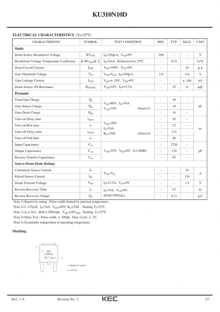 KU310N10D-RTF/H datasheet page 2
