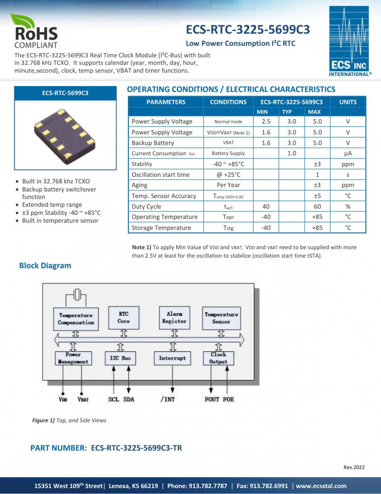 ECS-RTC-3225-5699C3-TR datasheet page 1