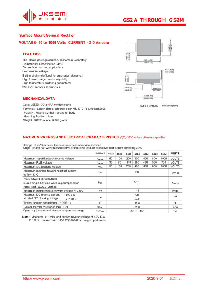 GS2MSMB datasheet page 1