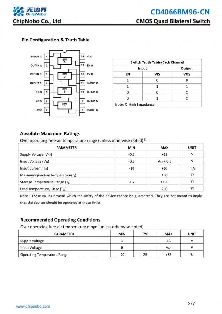 CD4066BM96-CN datasheet page 2