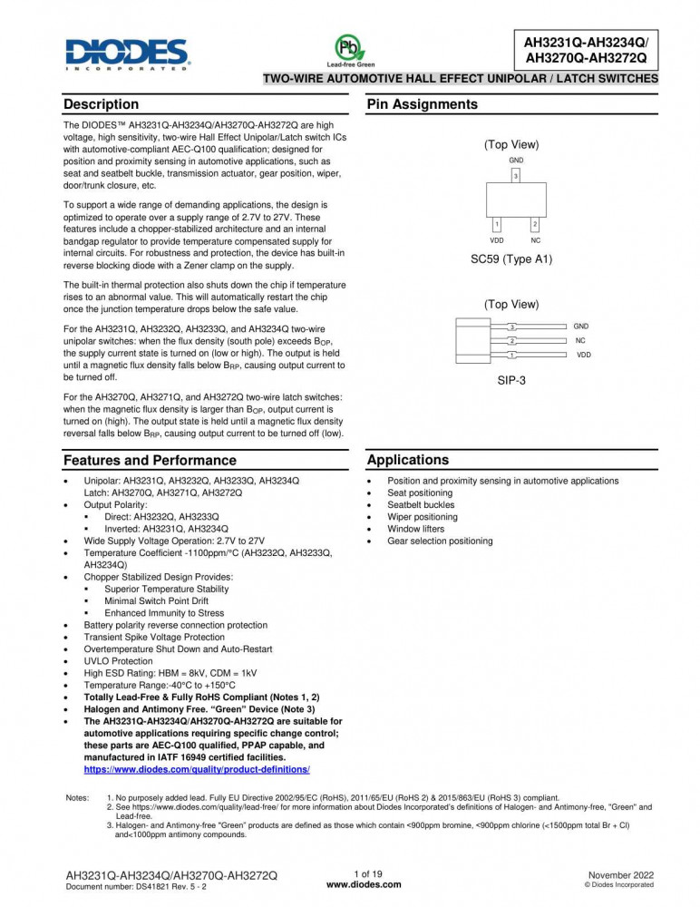 AH3232Q datasheet page 1