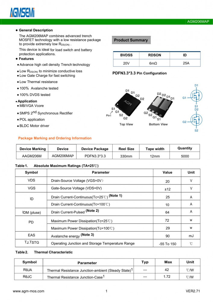 AGM206MAP datasheet page 1
