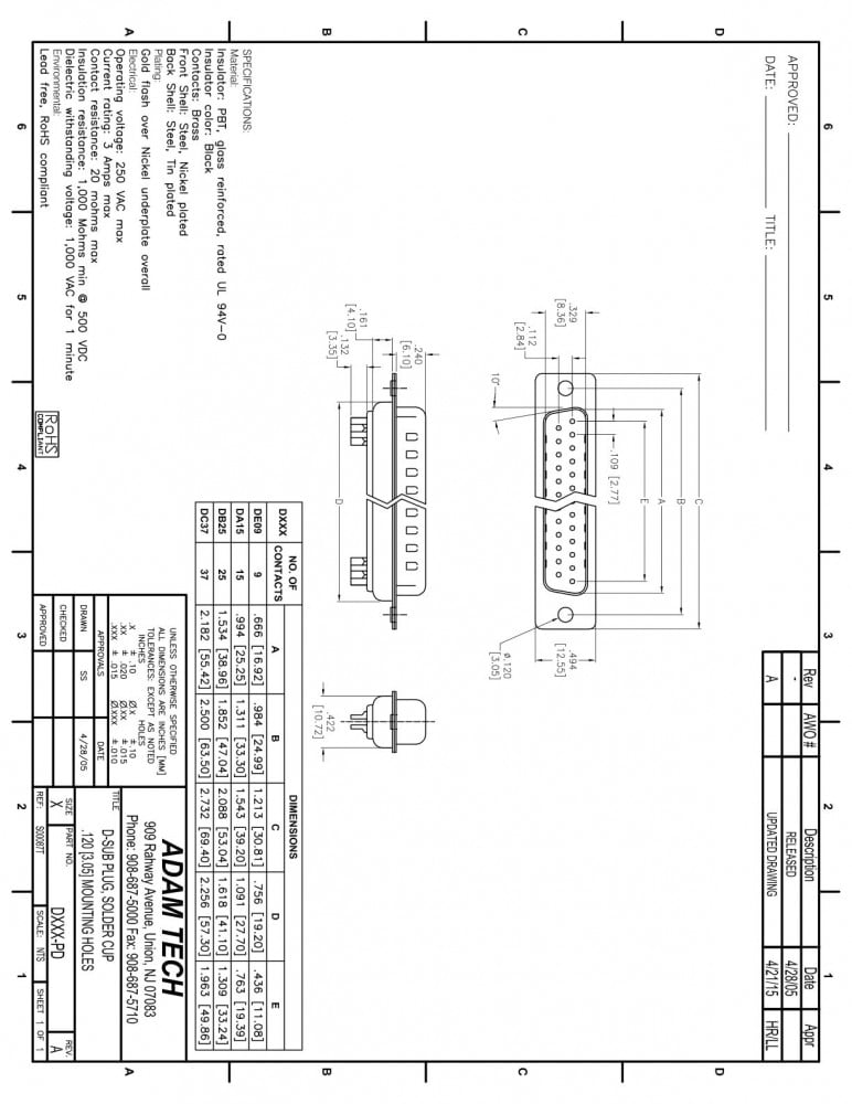 ADAM TECH DA15-PD technical drawing page
