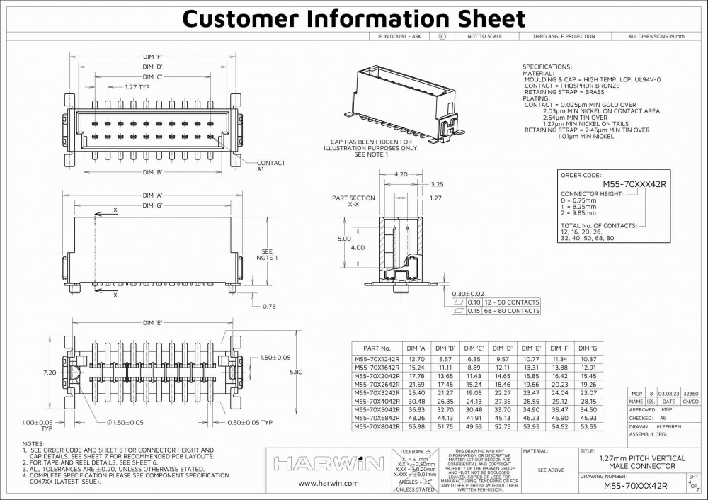 Harwin M55 drawing sheet 1