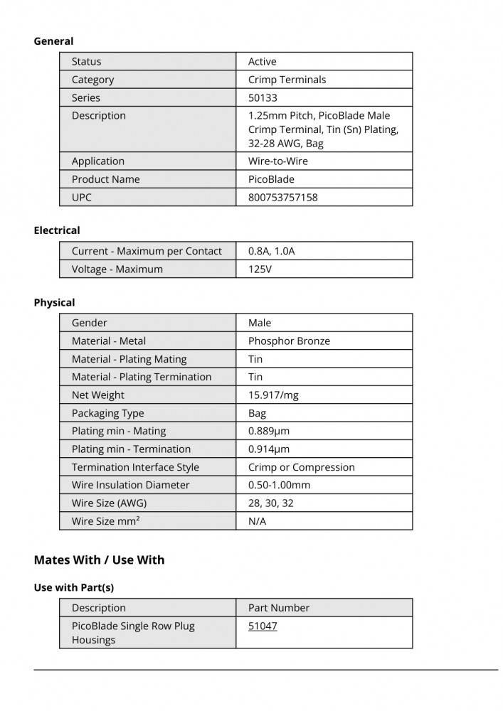 Product document visual 2 for MOLEX 501338100