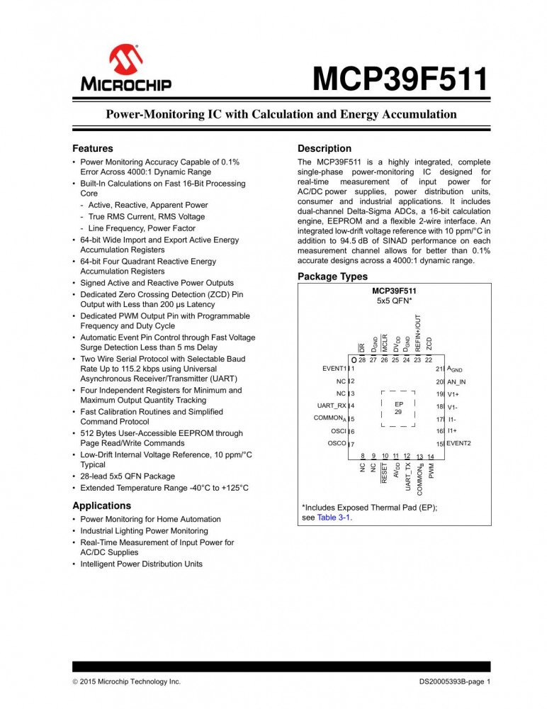 MCP39F511 datasheet page 1