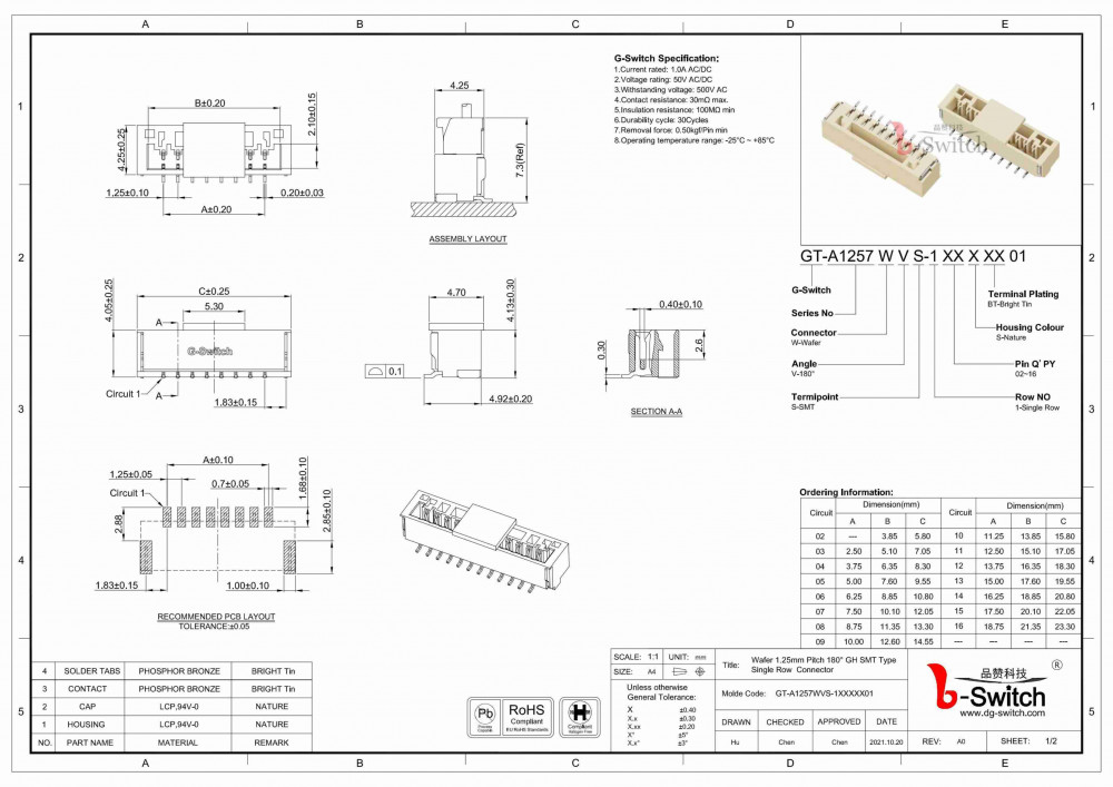 GT-A1257WVS-108SBT01 technical drawing page 1