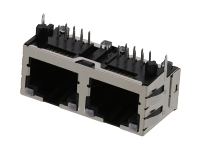 Modular Jack, Right-Angle, Low Profile, Inverted, 6/6, 4 Ports