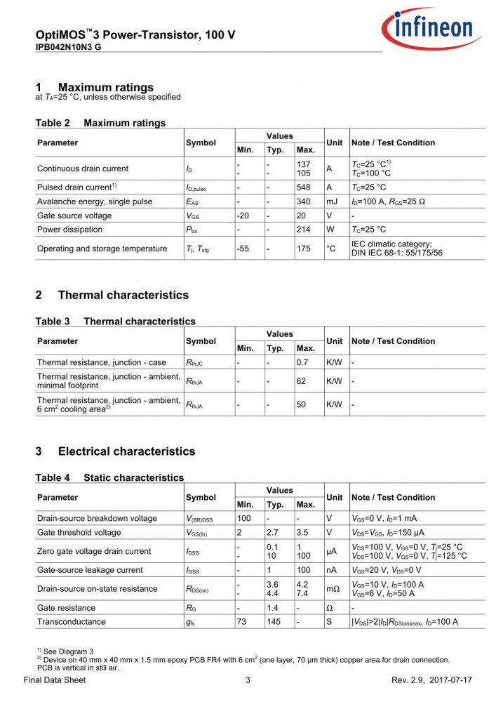 IPB042N10N3G datasheet page 3