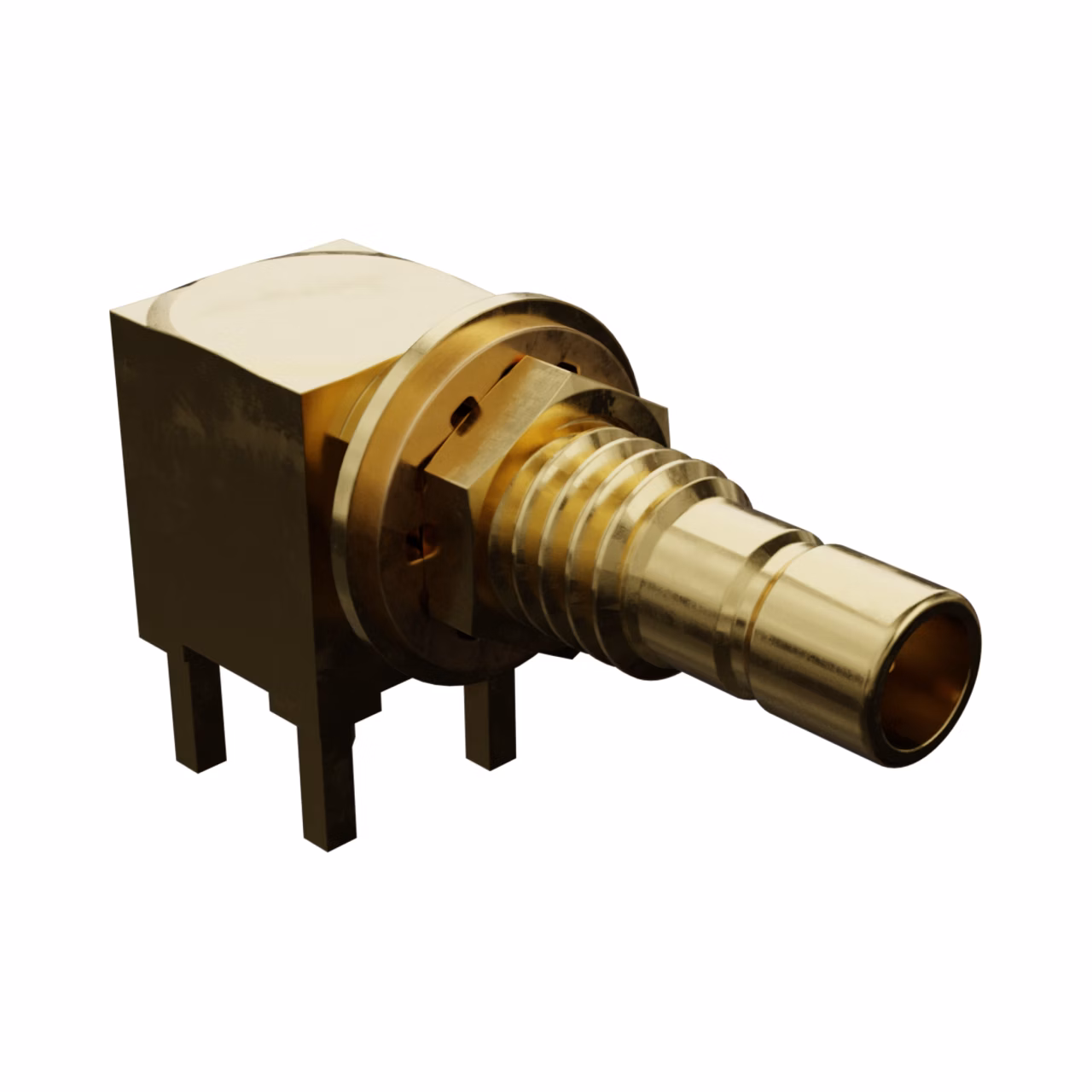 SMB Jack, Right-Angle, Bulkhead Receptacle, PCB, Through Hole, Brass Body, Gold (Au) Plated, Nut and Lockwasher Included, Tray, 75 Ohms for sale