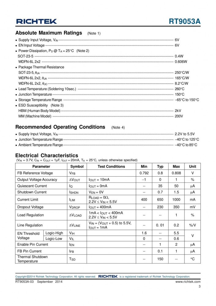 RT9053A datasheet page 3