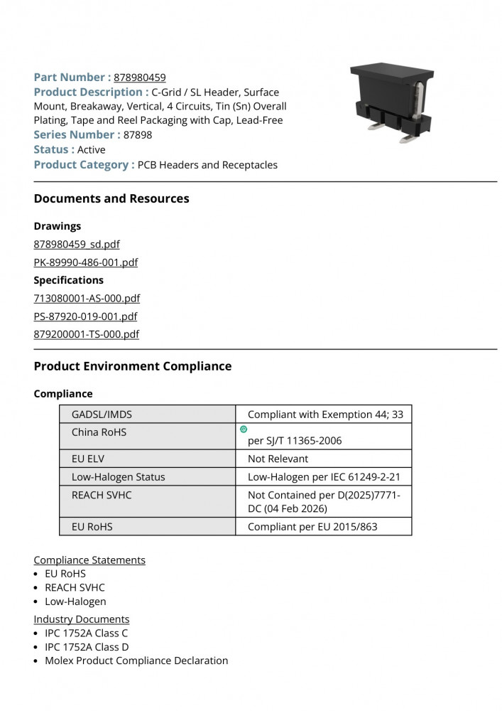 MOLEX 878980459 document preview, page 1