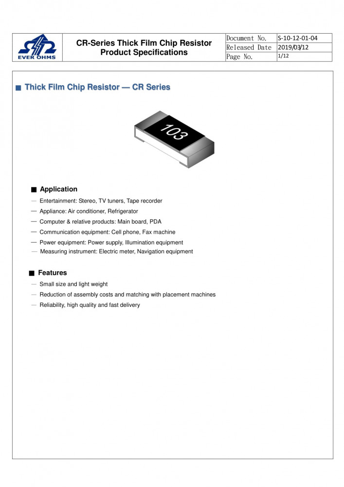 EVER OHMS CR series datasheet page 1