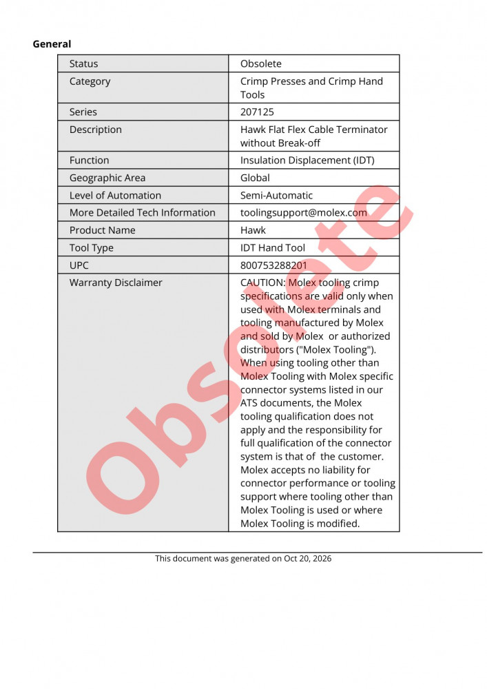 Tooling specification document page 2 for Molex part 623002900