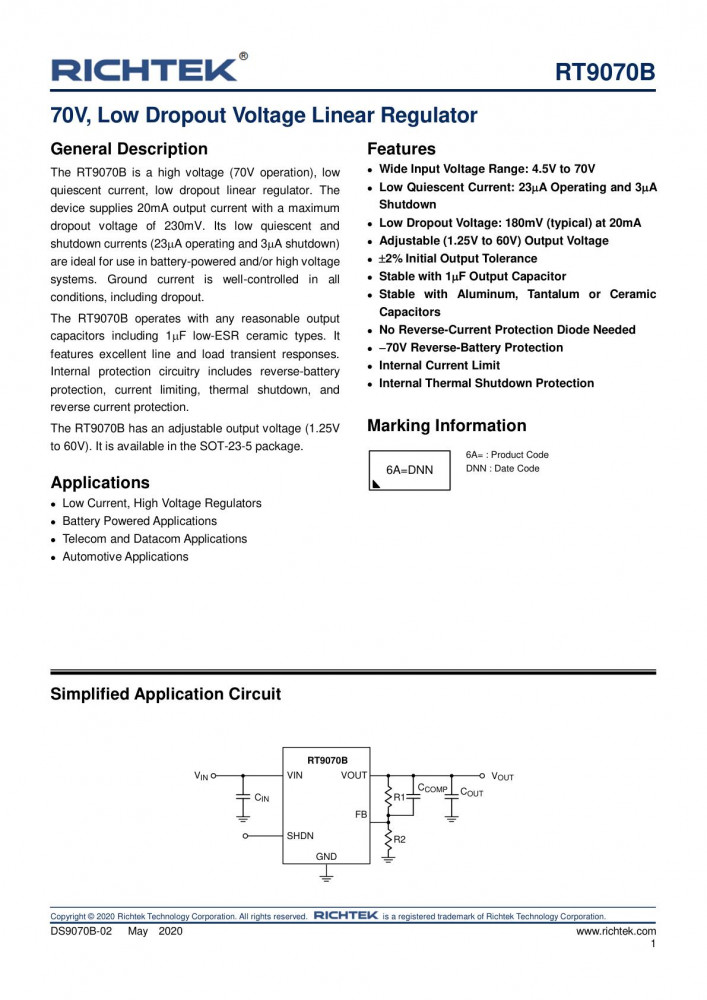 RT9070BGB datasheet page 1