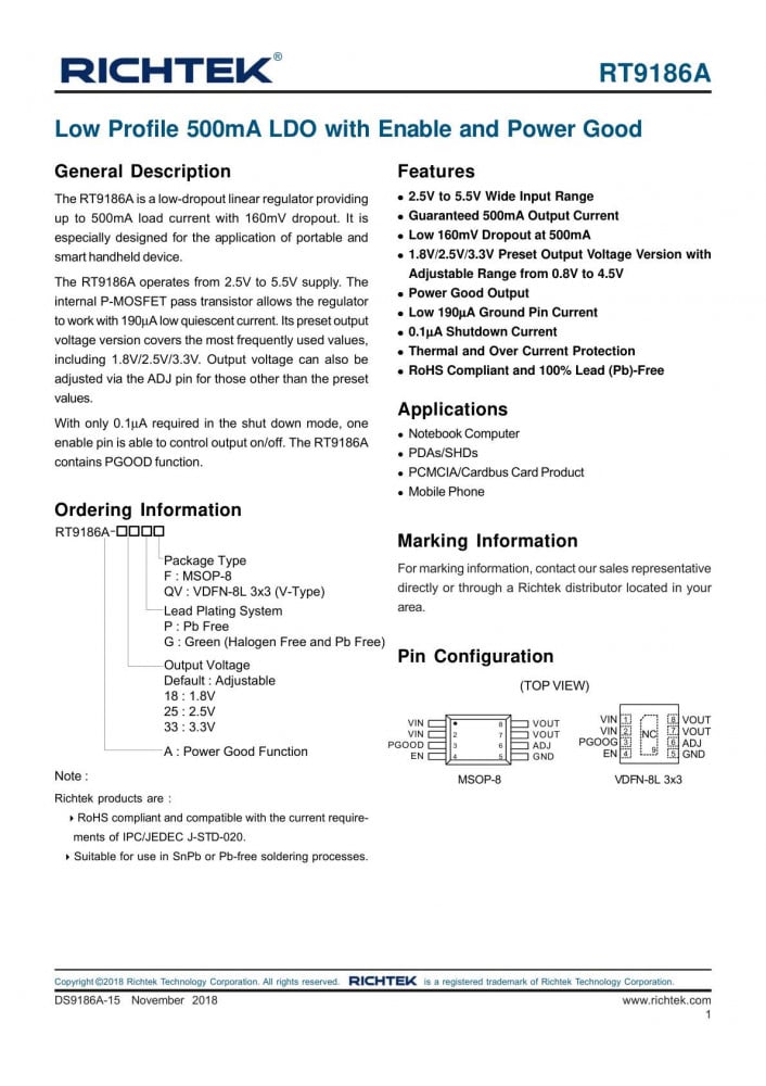 RT9186A datasheet page 1