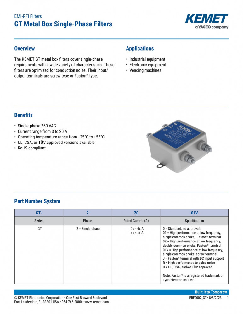 KEMET GT series datasheet page 1