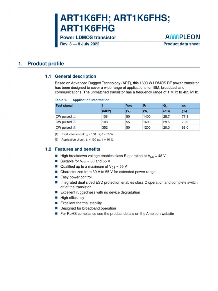 ART1K6FHU datasheet page 1