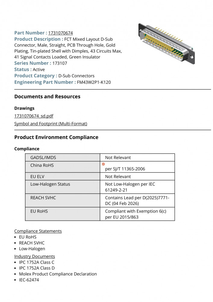 MOLEX 1731070674 technical drawing preview, page 1