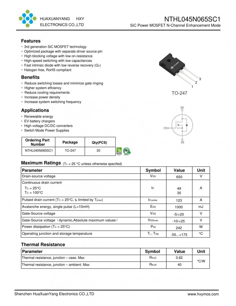 NTHL045N065SC1-HXY datasheet page 1