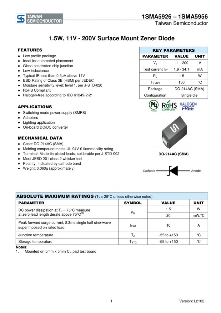 1SMA5941 datasheet page 1