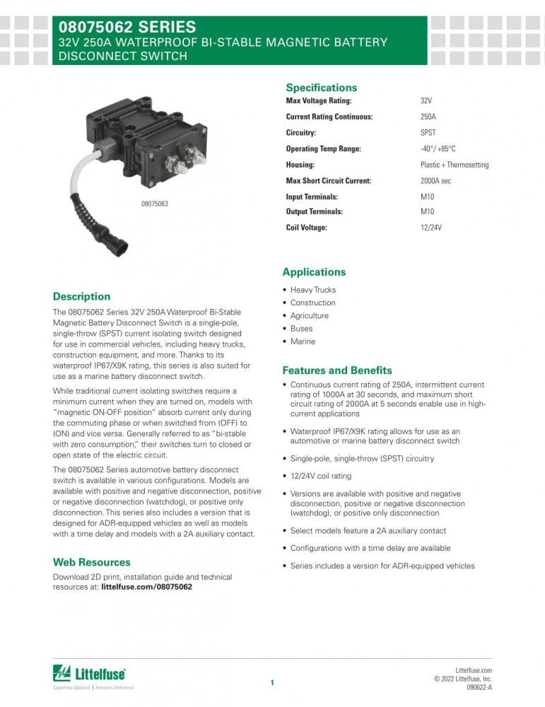 Littelfuse 08075100 technical document page 1