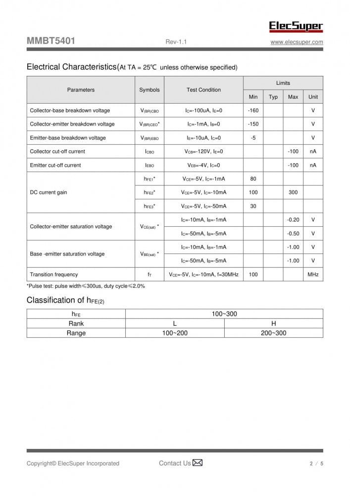 MMBT5401 datasheet page 2