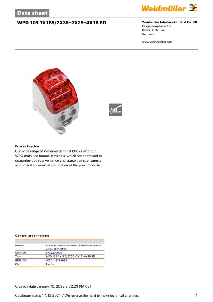 WEIDMULLER WPD 109 technical document page 1