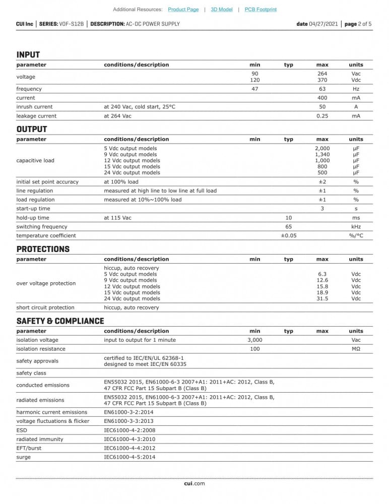 CUI VOF-S12B-15 datasheet page 2