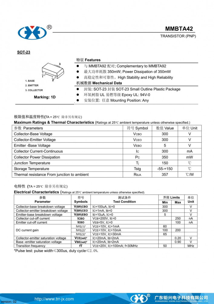 MMBTA42 datasheet page 1