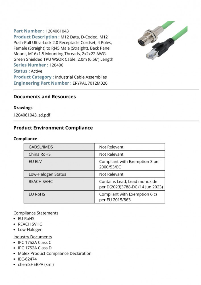 MOLEX product drawing page 1