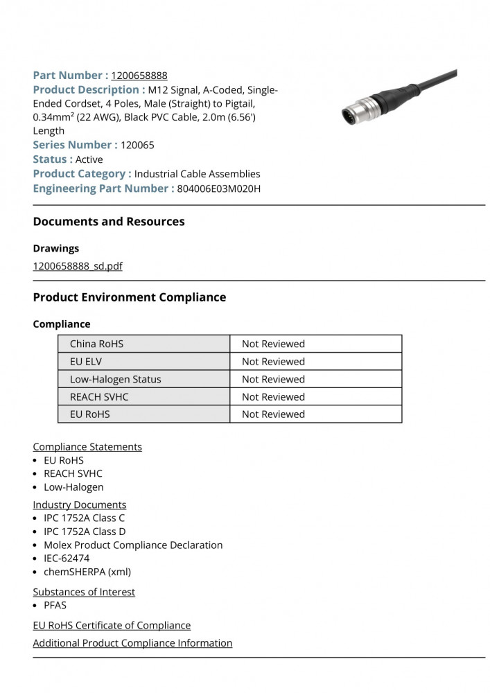 MOLEX 1200658888 product drawing, page 1