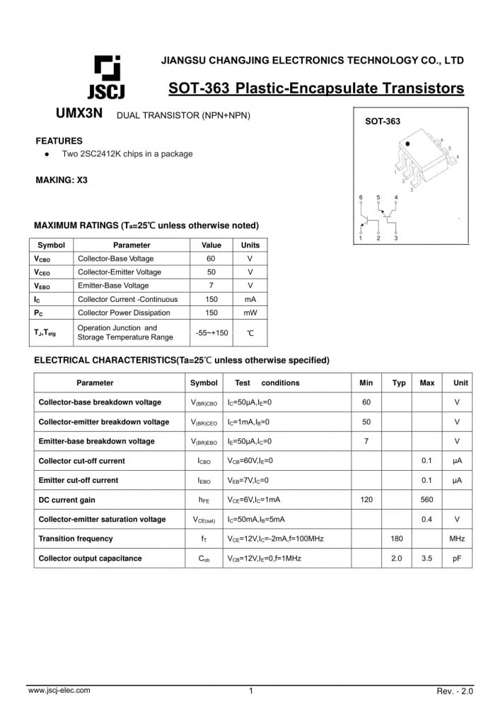 UMX3N datasheet page 1