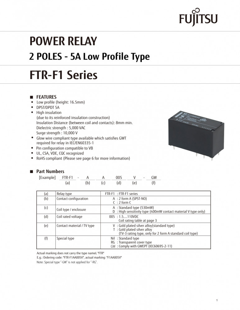 FTR-F1 datasheet page 1