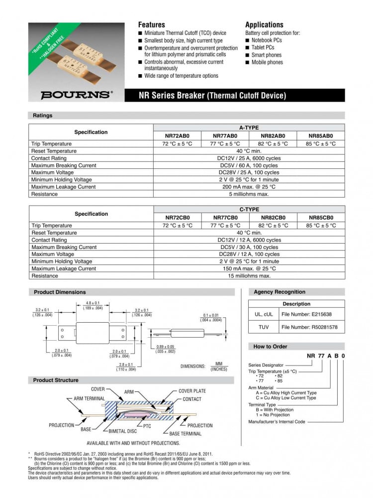BOURNS NR Series datasheet page 1