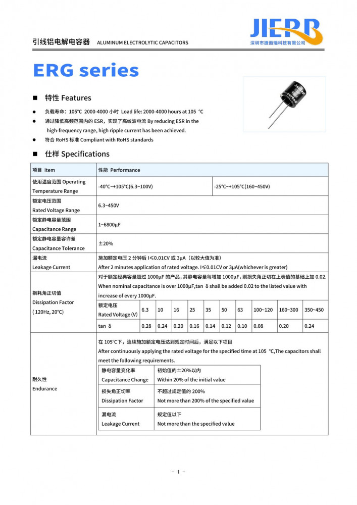 JIERR ERG series datasheet page 1