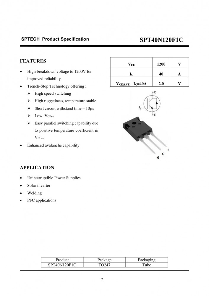 SPT40N120F1C datasheet page 1