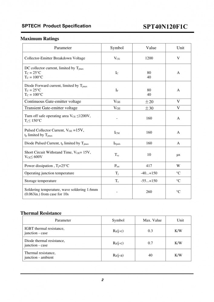SPT40N120F1C datasheet page 2