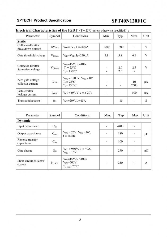 SPT40N120F1C datasheet page 3