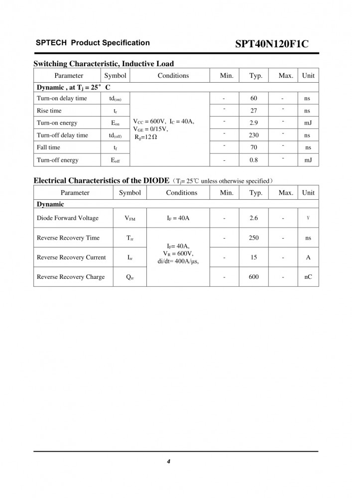 SPT40N120F1C datasheet page 4
