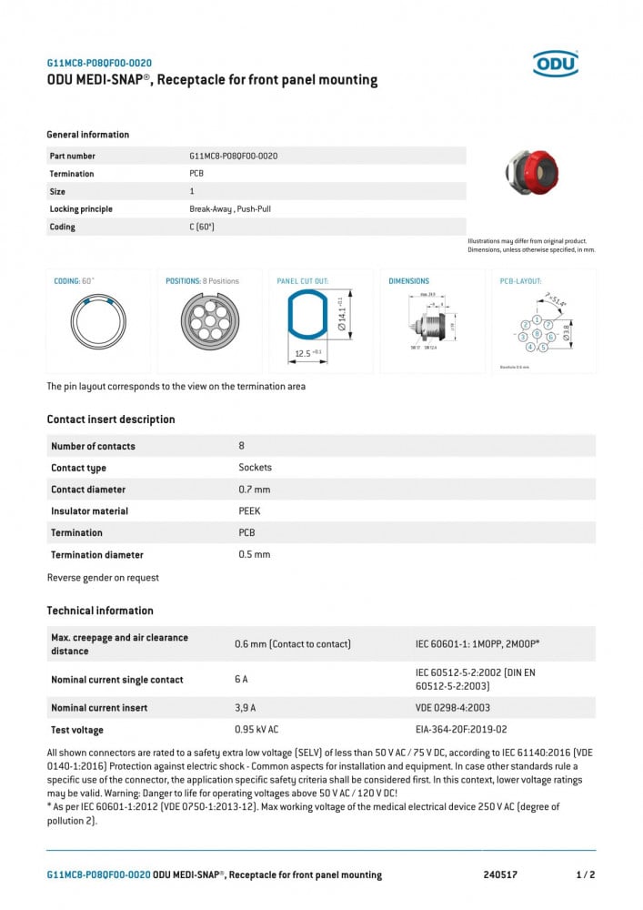 ODU MEDI-SNAP technical document page 1