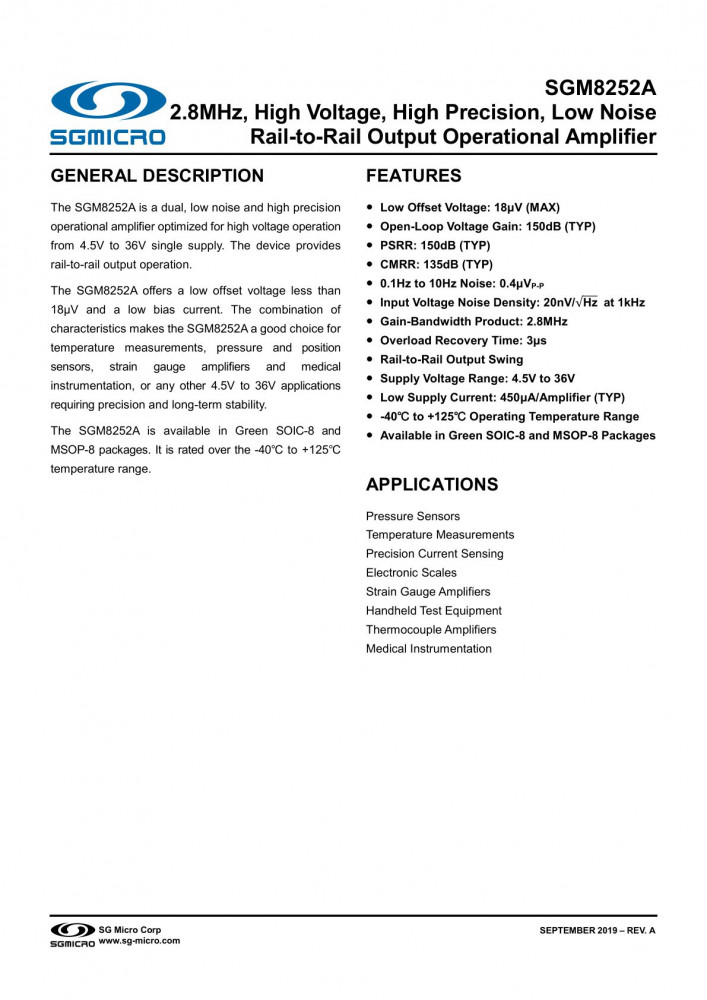 SGM8252A datasheet page 1