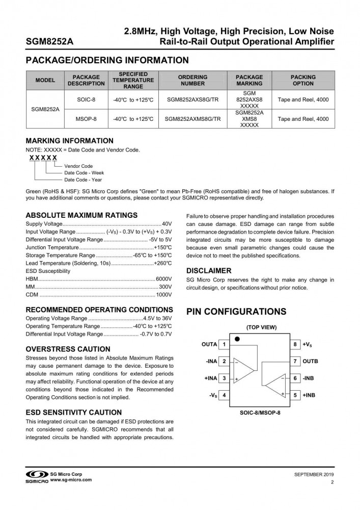 SGM8252A datasheet page 2
