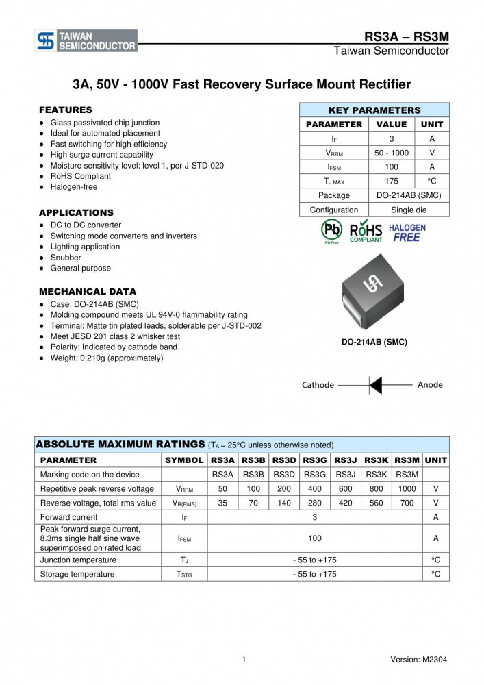 RS3J datasheet page 1