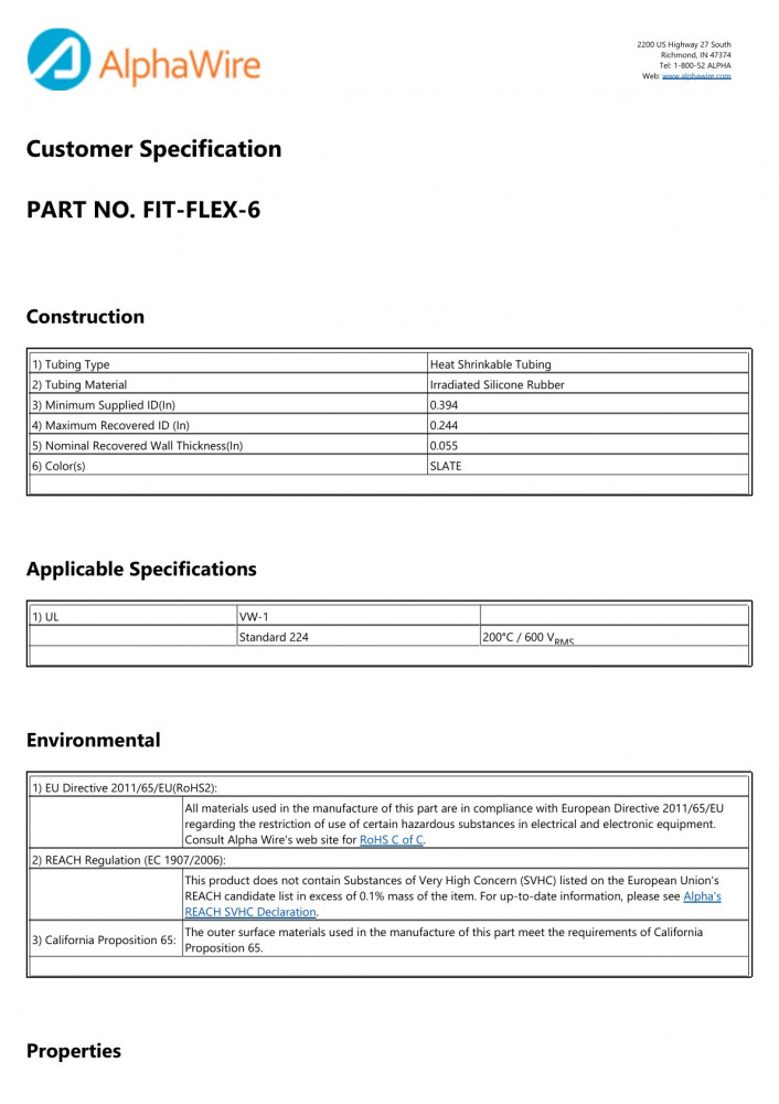 Alpha Wire FFLEX6 SL005 technical document page 1