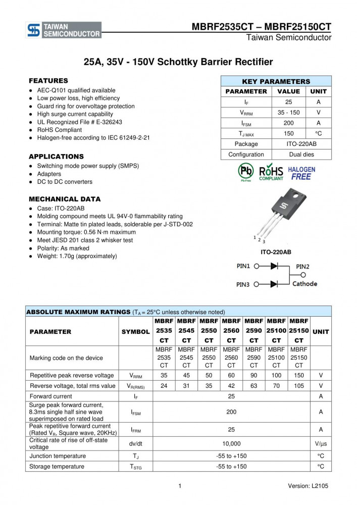 MBRF2560CT datasheet page 1