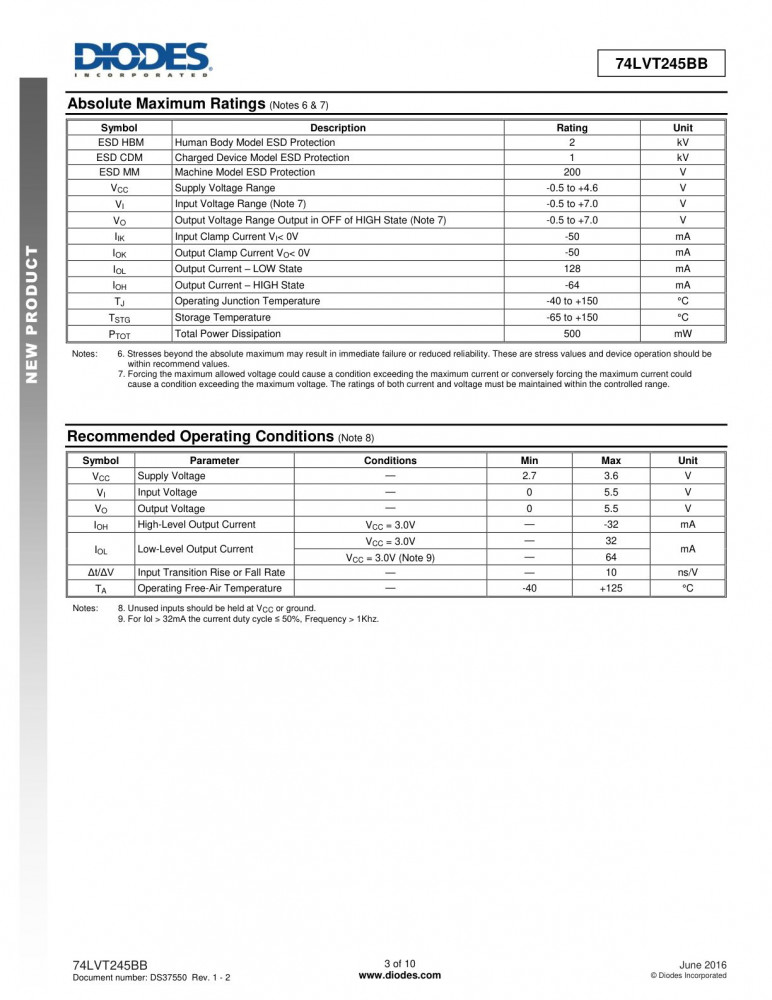 74LVT245BBQ20-13 datasheet page 3