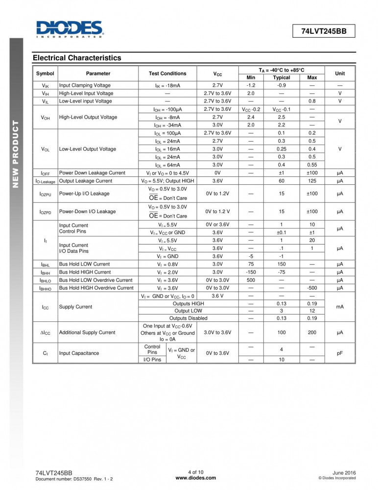 74LVT245BBQ20-13 datasheet page 4